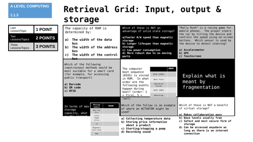 A Level Computing Retrieval Grid: INPUT, OUTPUT, STORAGE | Teaching Resources