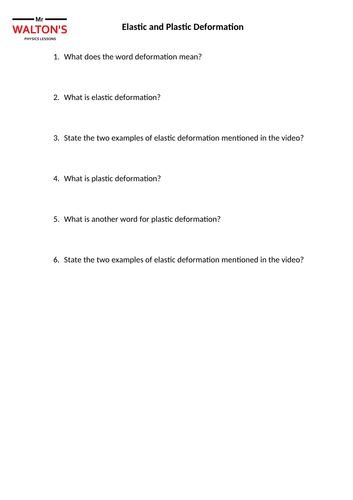 Elastic and Plastic Deformation for GCSE Science worksheet and video ...