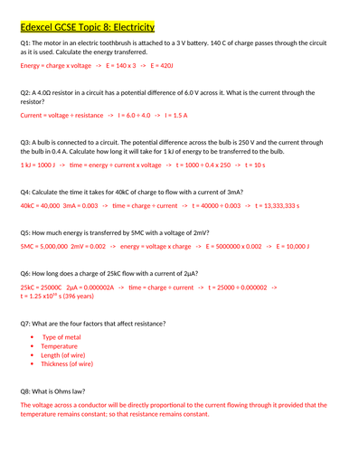 GCSE Physics Motion, Pressure + Electricity practice questions and ...