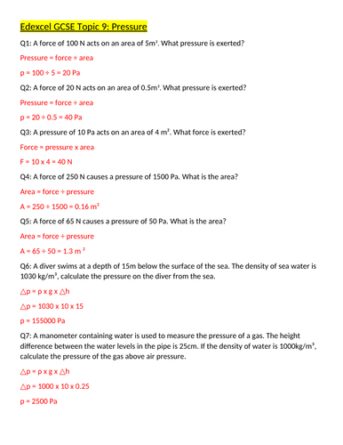 GCSE Physics Motion, Pressure + Electricity practice questions and ...