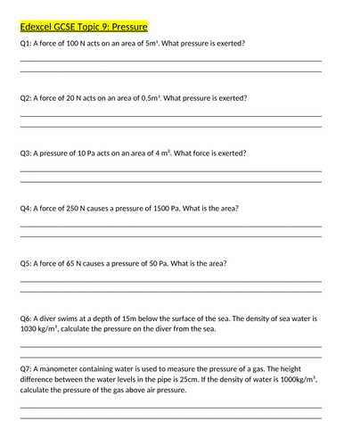 GCSE Physics Motion, Pressure + Electricity practice questions and ...