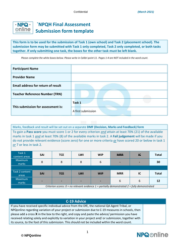NPQH Task 1 Full Marks | Teaching Resources