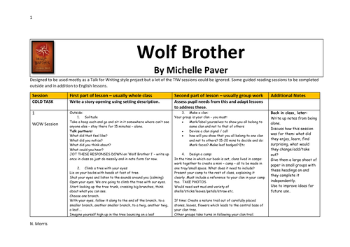 Wolf Brother scheme and lessons (could link to Stone Age to Iron Age as ...