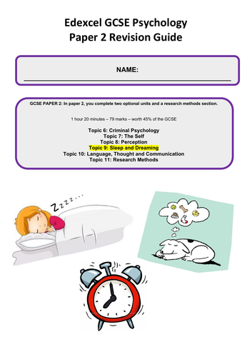 Edexcel GCSE Psychology Sleep and Dreaming Revision Guide Topic 9 ...