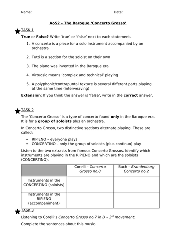 GCSE Music - Baroque Concerto Grosso | Teaching Resources