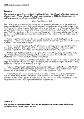 English Language Paper 2: Christmas | Teaching Resources