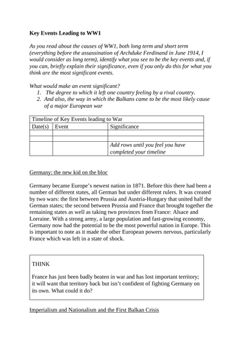 KS3 - Explaining the Causes of WW1 | Teaching Resources