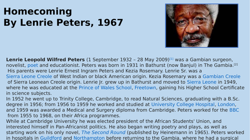 Homecoming by Lenrie Peters | Teaching Resources