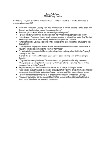 Homer's Odyssey: 30 Mark Essay Practice | Teaching Resources