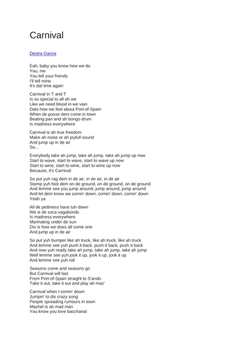 carnival- Year 6 song writing. Two weeks planning and resources ...