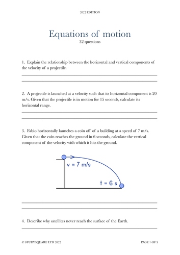 Equations of motion for AQA A-level Physics (Slides + Worksheet + Mark ...