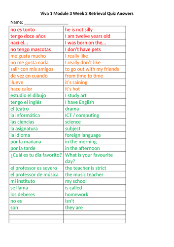 Viva 1 Module 3 Retrieval Quizzes | Teaching Resources