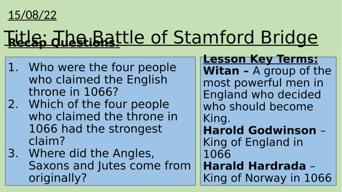 Battle of Hastings - Stamford Bridge - Ks3 | Teaching Resources