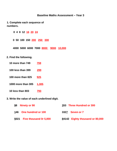 Editable - Baseline maths assessment | Teaching Resources