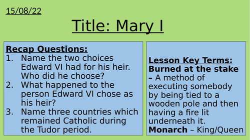 Tudors - Mary I - Ks3 | Teaching Resources
