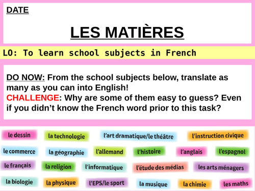 French School Subjects | Teaching Resources