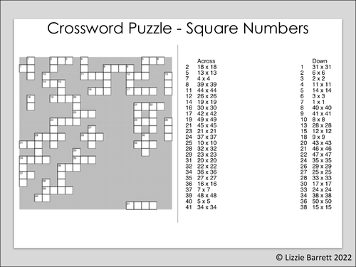 Maths Crossword Style Puzzle - Square Numbers | Teaching Resources