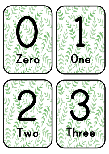 Number Cards with Word 1 - 20 Leaf Pattern | Teaching Resources
