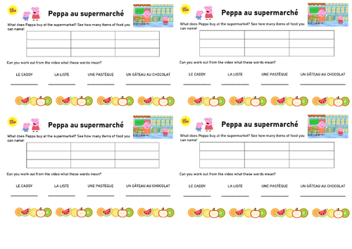 French Peppa Pig activity (faire des courses) | Teaching Resources