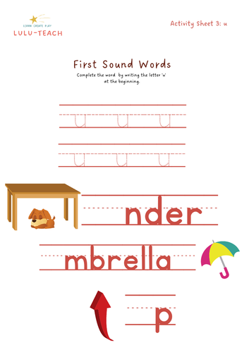 'u' Sound Phonics Activity Sheets | Teaching Resources