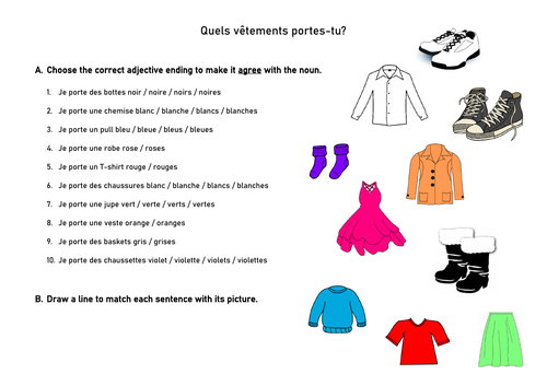 Clothes + colours worksheets | Teaching Resources