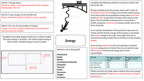 KS3 science energy revision mind map | Teaching Resources