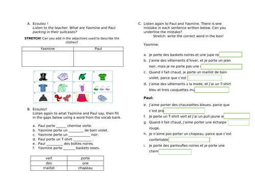 Clothes - listening worksheet | Teaching Resources