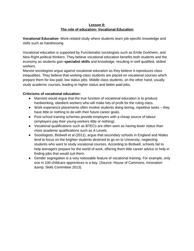 Education- The Role of Vocational Education | Teaching Resources