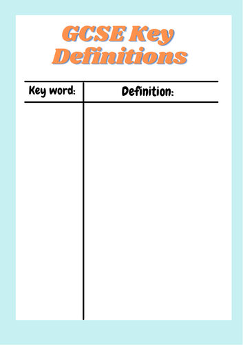 GCSE Key definition | Teaching Resources