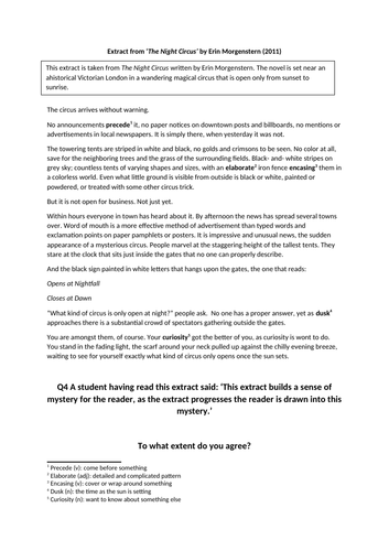 AQA English Language Paper 1: Q4 The Night Circus | Teaching Resources