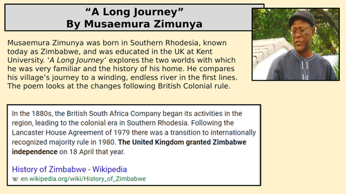 A Long Journey by Musaemura Zimunya | Teaching Resources