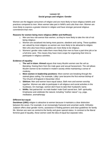 Belief Systems- Gender and Religion | Teaching Resources