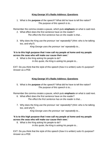 KS3 Famous Speeches: George VI | Teaching Resources