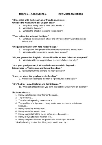 KS3 Famous Speeches: Shakespeare (Henry V) | Teaching Resources