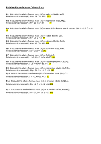 Relative Formula Mass GCSE AQA | Teaching Resources