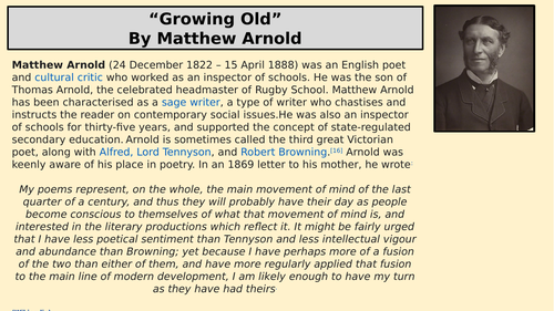 Growing Old by Matthew Arnold | Teaching Resources