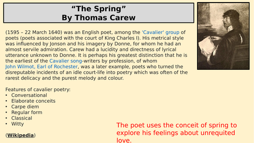 The Spring by Thomas Carew | Teaching Resources