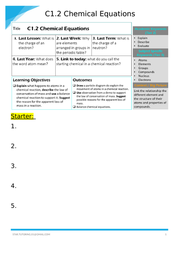 KS4 GCSE C1.2 Chemical Equations (2022) S.T.A.R. | Teaching Resources