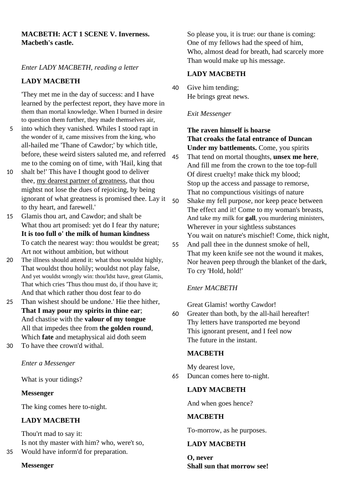 KS3: Macbeth Act 1 Scene 5 | Teaching Resources