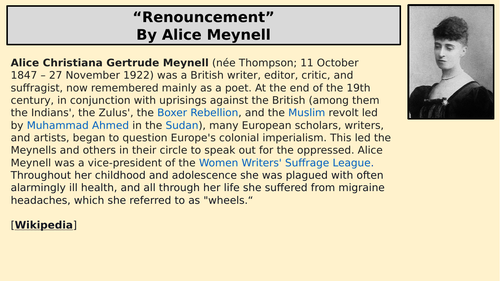 Renouncement by Alice Meynell | Teaching Resources