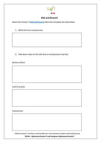 GCSE Business Risk and Reward | Teaching Resources