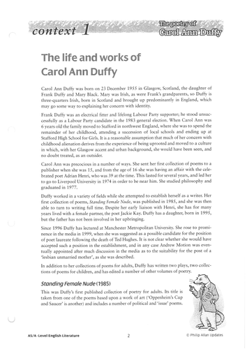 Duffy's Mean Time AQA Lang/Lit A-level Scheme & Resources | Teaching ...