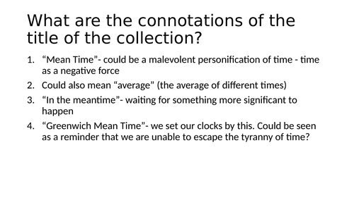 Duffy's Mean Time AQA Lang/Lit A-level Scheme & Resources | Teaching ...