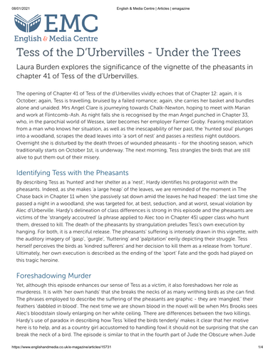 Tess of the D'Urbervilles Edexcel A-Level Full Scheme & Resources ...