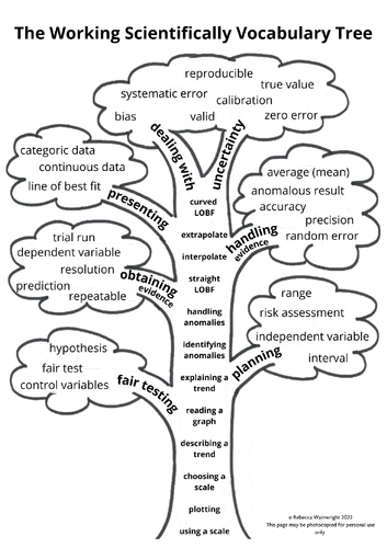 Working Scientifically Vocabulary Tree diagram | Teaching Resources
