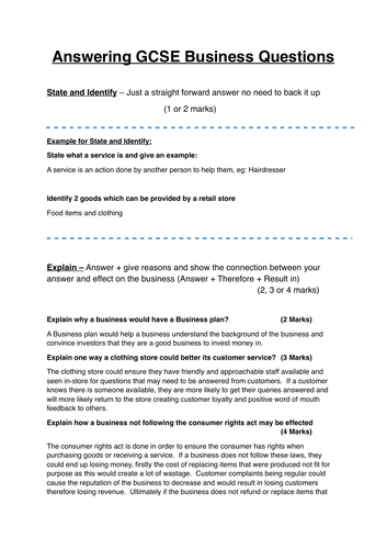 How to answer GCSE Business Questions | Teaching Resources