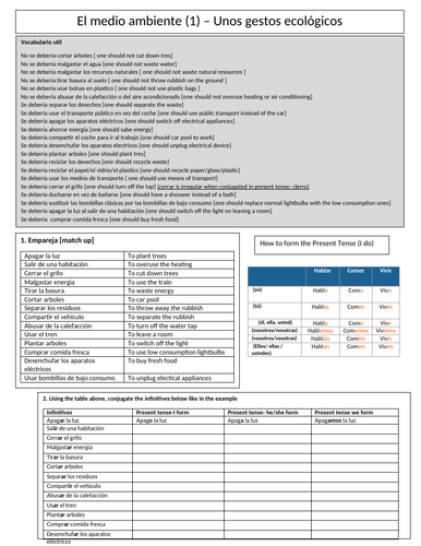 Y9 el medio ambiente -vocabulary worksheet | Teaching Resources