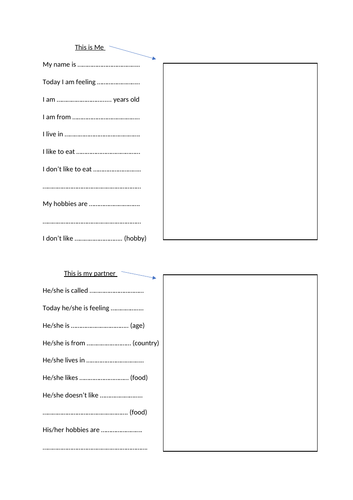 'This is Me' ESOL worksheet | Teaching Resources
