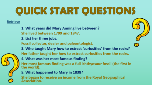 Mary Anning Whole Class Reading Session and Knowledge Organiser ...