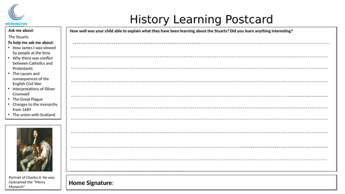 KS3 History: The Stuarts History Learning postcard | Teaching Resources
